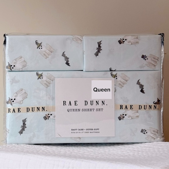 Rae Dunn | Bedding | Rae Dunn Queen Sheet Set Light Blue Boo Bats Ghost ...
